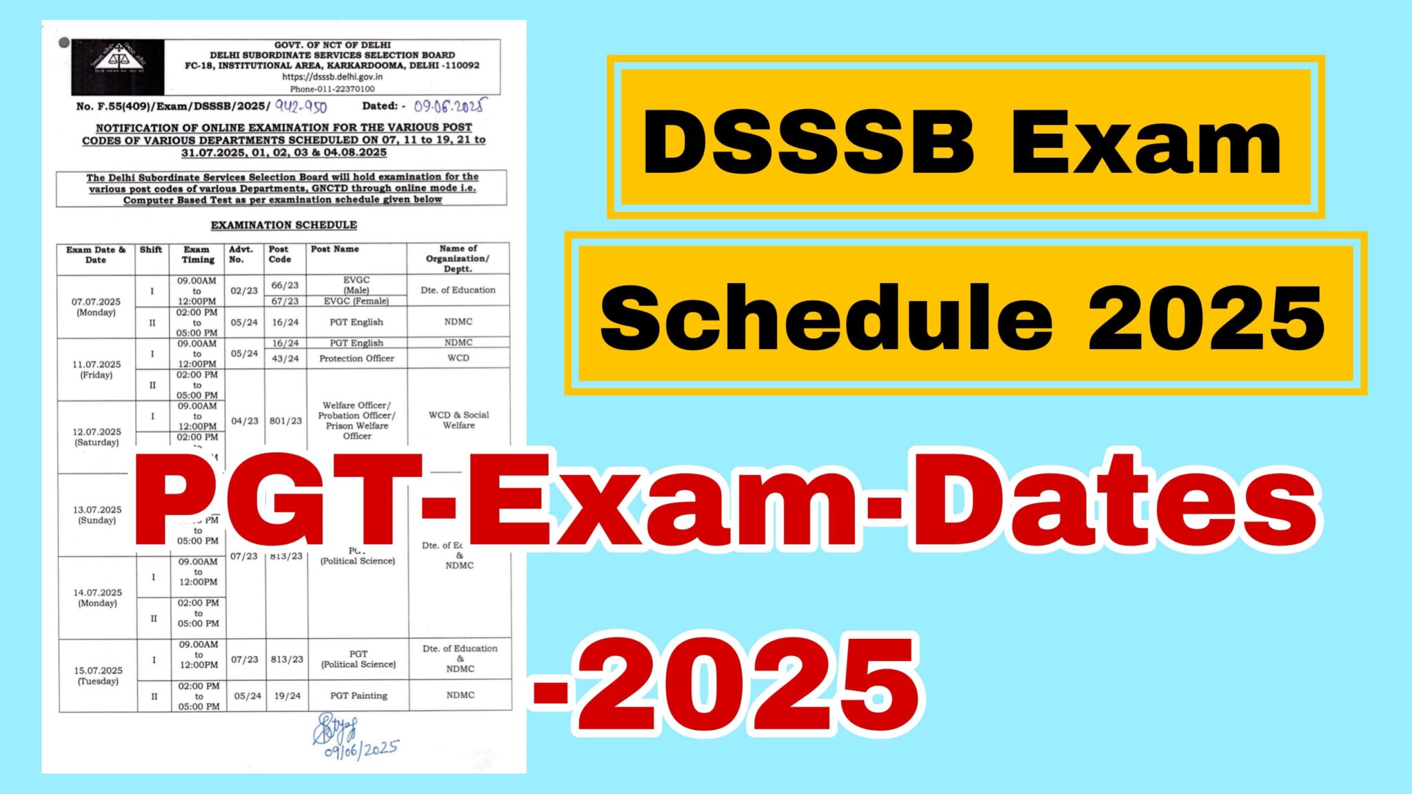 DSSSB Exam Schedule for July-August 2025 Announced for PGT, EVGC ...